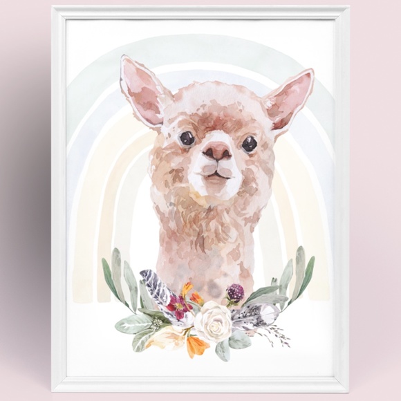 Art | Watercolor Floral Alpaca Wall Art Illustration Print Poster Card ...